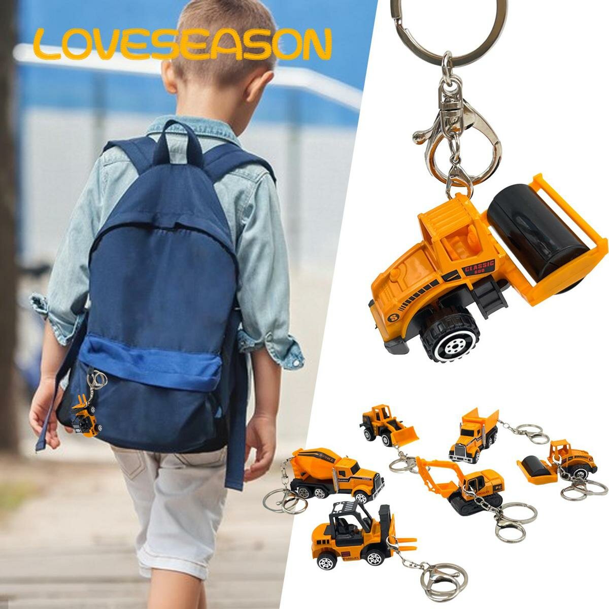 Loveseason Mini Truck Keychain Construction Series Mini Truck Keychain Boys Excavator Toy