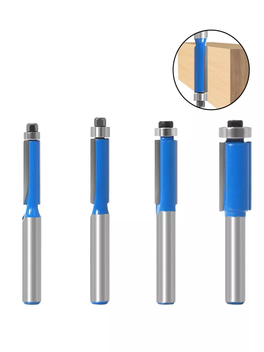 Набор 4 фреза пазовая прямая, фрезы по дереву, хвостовик 8mm