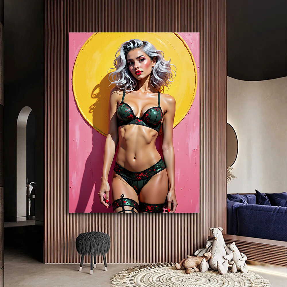 Картина "Девушка", 20x30 см, хлопковый холст, поп-арт, крепление "крокодил", на подрамнике