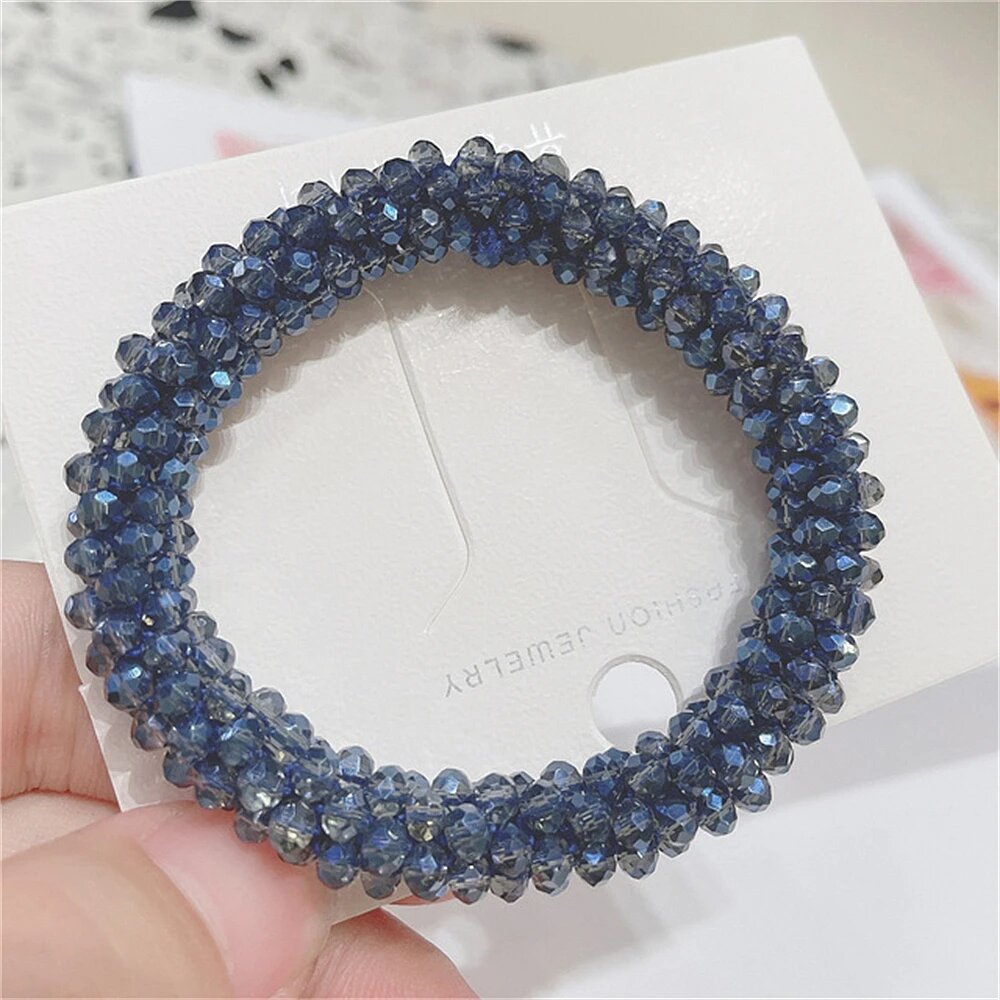 Новинка, блестящие резинки для волос с бусинами и кристаллами, женские резинки для Темно-синий, B