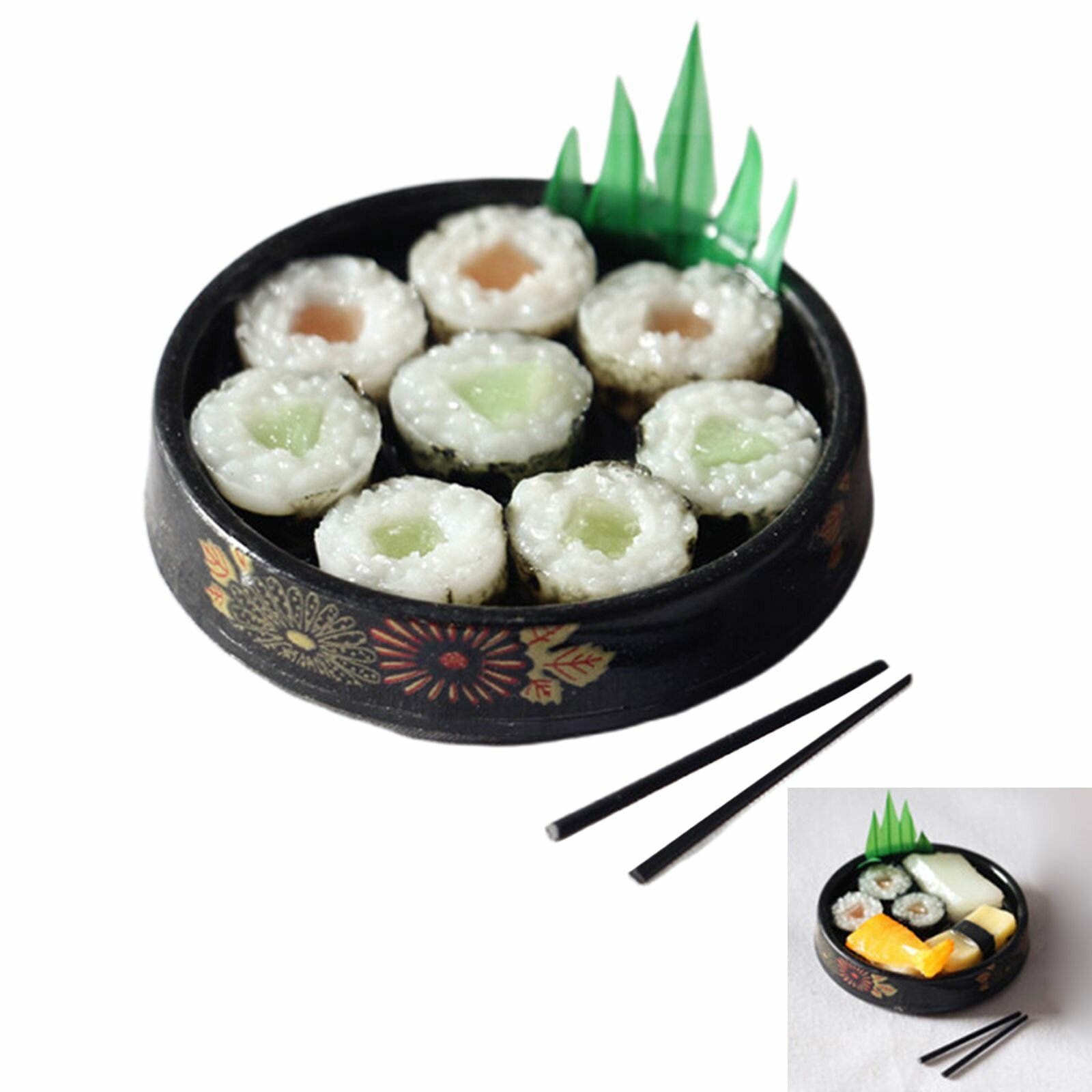 Японские суши в кукольном домике-Золотой узор (разные блюда на тарелке)