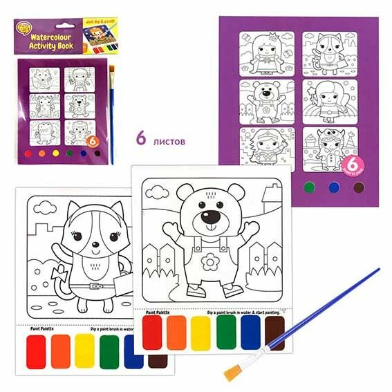 Раскраска Гранит 15х18 см, 6 листов "Девочкам" краски + кисть (Кир293)