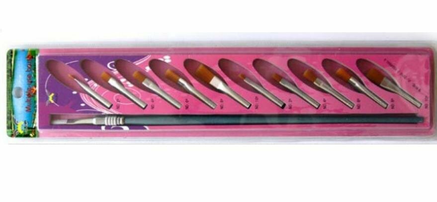 Набор кистей для рисования Beifa 10 шт, Нейлон, со сменными насадками, европодвес (А-16 (RBR079))