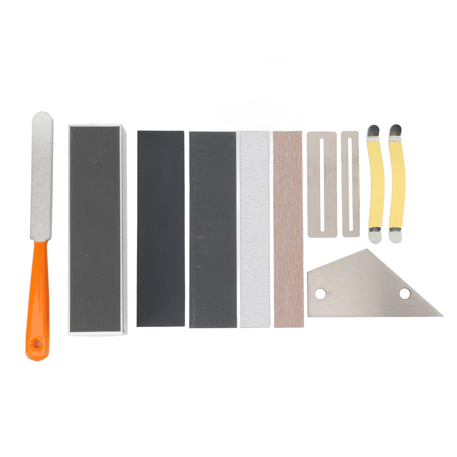 Набор из 11 инструментов для шлифовки гитары: напильник для ладов, выравнивающая планка, разделитель струн, полировальная наждачная бумага, защитные накладки на гриф.