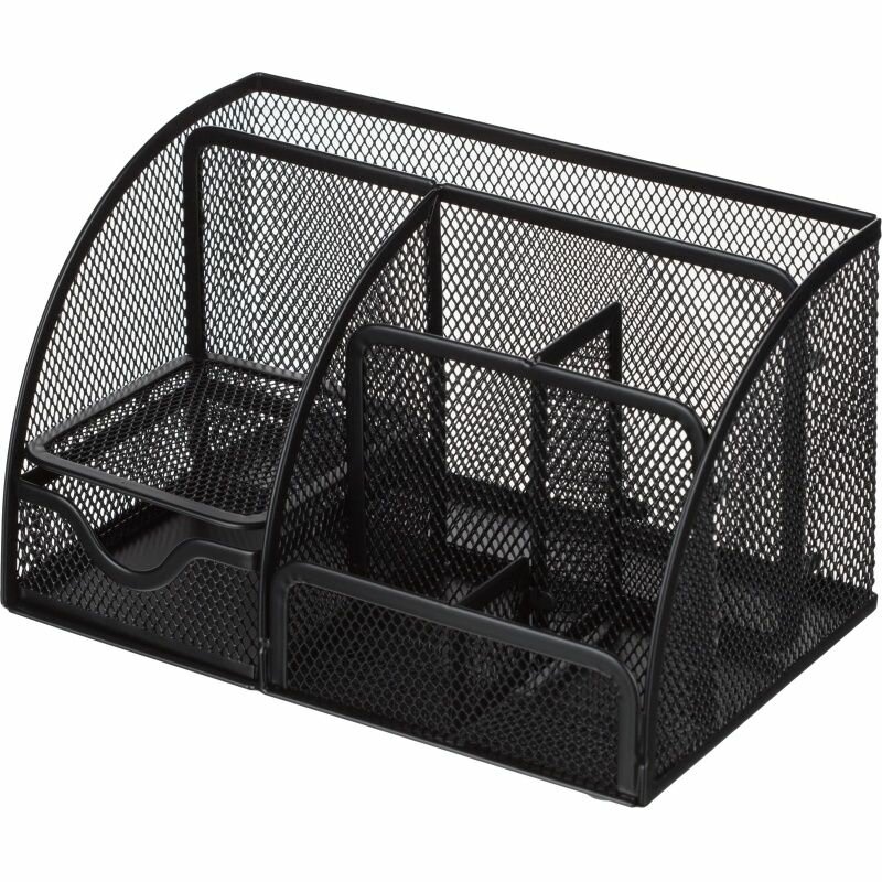 Подставка-органайзер Attache Черная, 7 отделений, 130х220х140 мм, с выдвижной ячейкой, металлическая сетка (LD01-708-3)