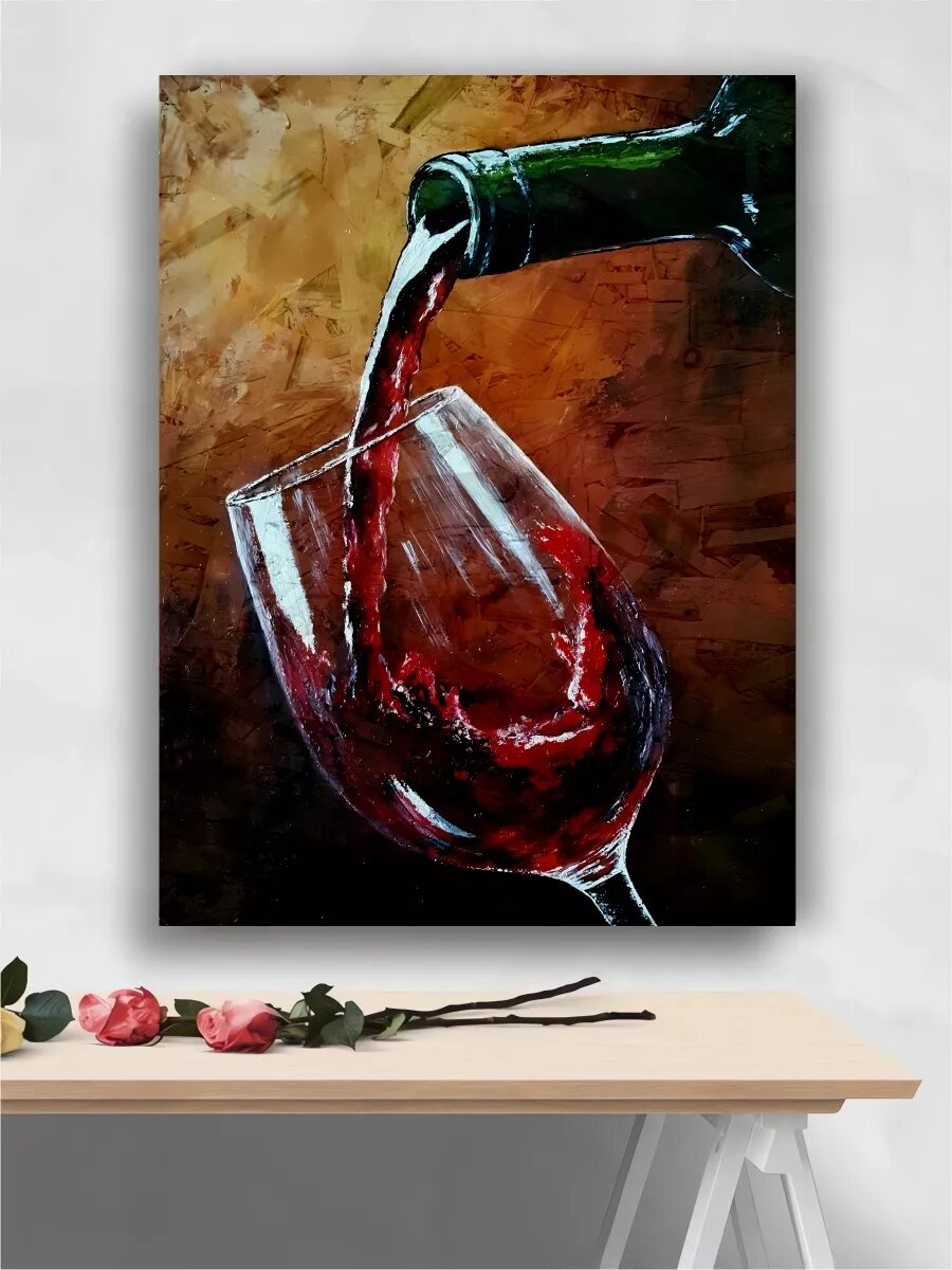 Картина на дереве OSB "Бокал вина"