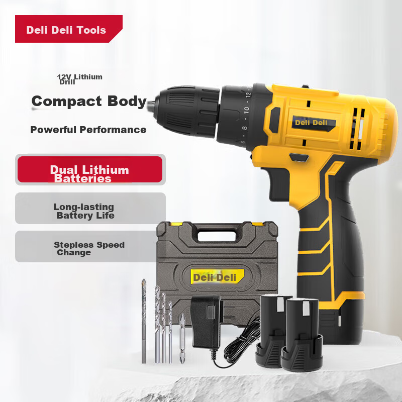 Deli Cordless Electric Drill Screwdriver Lithium Drill Set Household Rechargeable Screwdriver Kit Electric Tool Box Kit