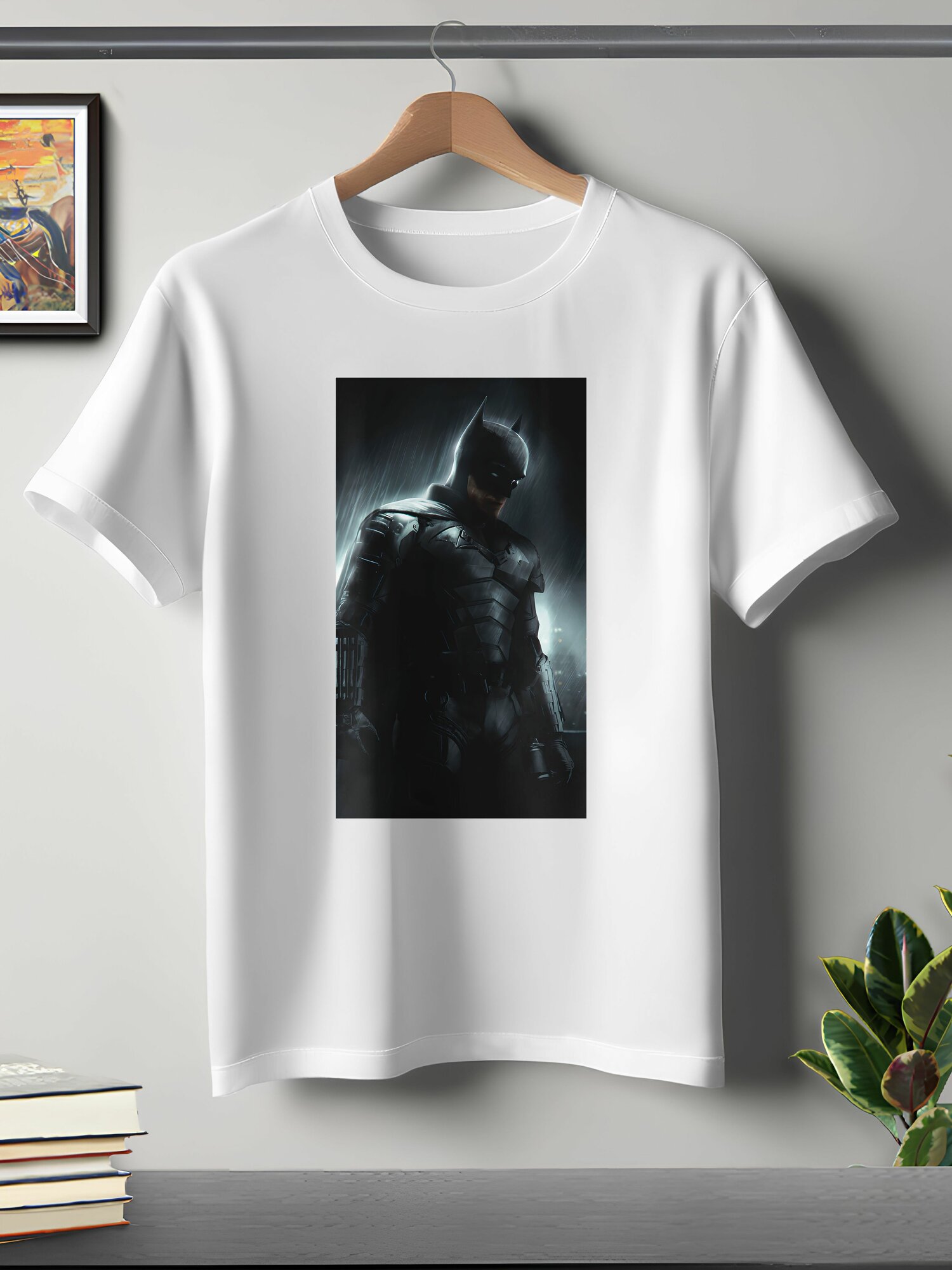 Футболка ONEQ унисекс 46-48 (M) размер с принтом Бэтмен, белая