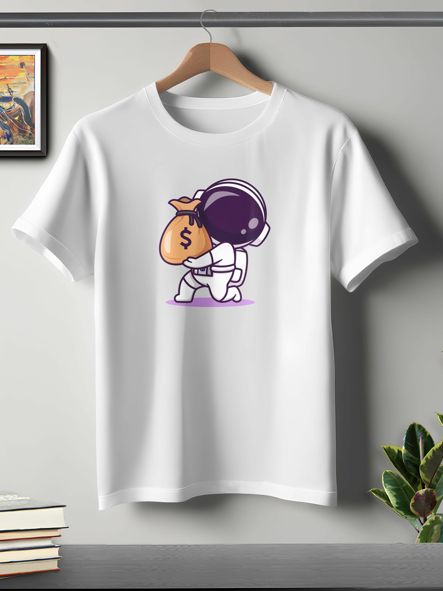 Футболка ONEQ унисекс 48-50 (L) размер с принтом Космонавт, белая