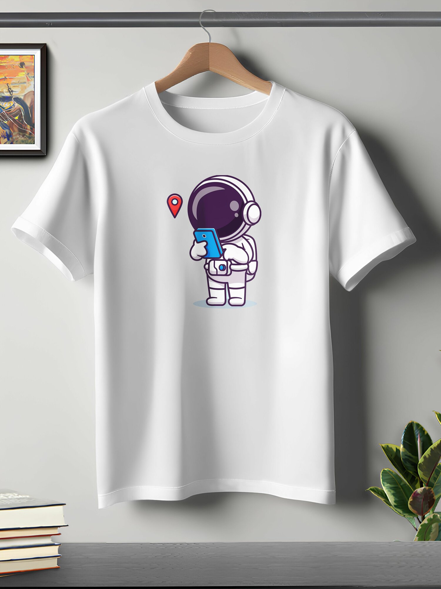 Футболка ONEQ унисекс 50-52 (XL) размер с принтом Космонавт, белая