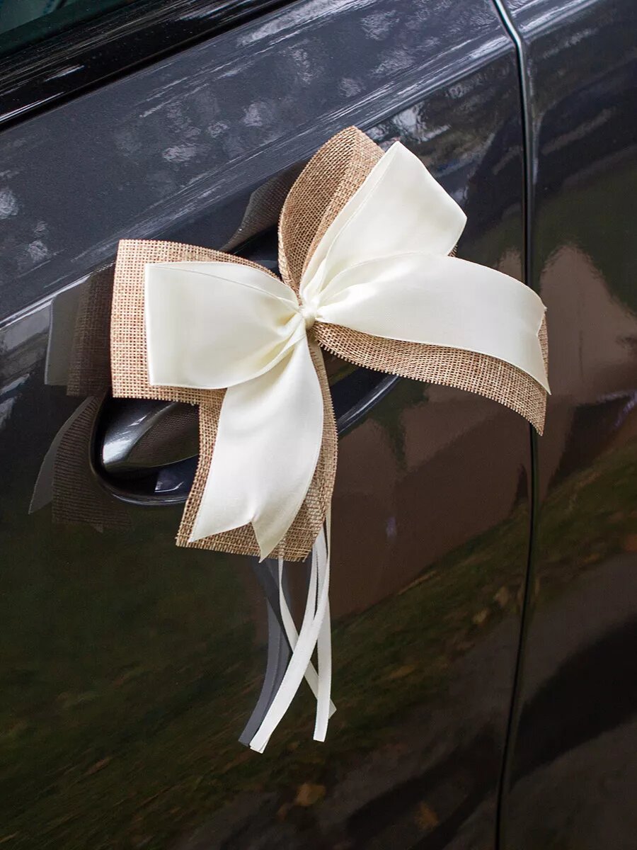 Украшение ручек и зеркал свадебной машины в стиле "Рустик"