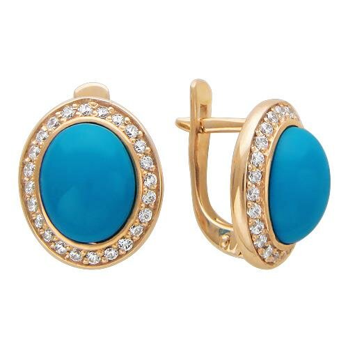 Серьги, красное золото, 585 проба, фианит, бирюза