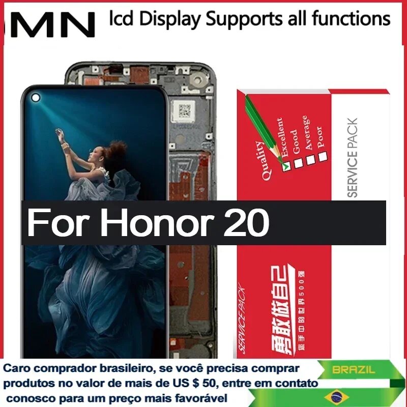 Поддерживает все функции ЖК-дисплея, оригинальный для HUAWEI Honor 20, сенсорный экран, 6,26 дюйма, YAL-L21, YAL-AL00 lcd Black frame
