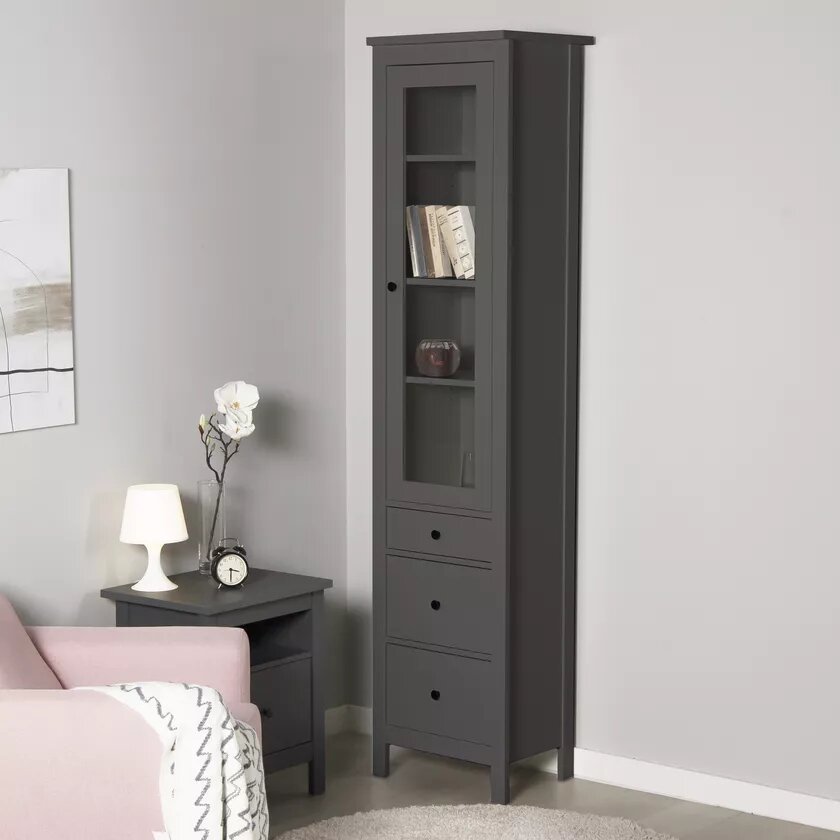 Шкаф витрина "Сага", сервант, серый, 3 ящика, 3 полки, шариковые направляющие с доводчиком, 50 см х 41 см х 216 см