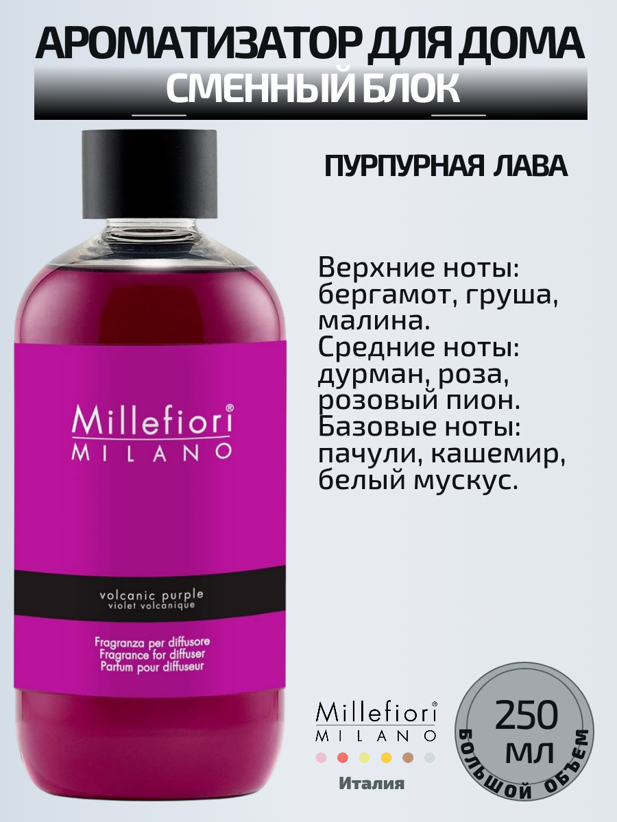 Millefiori Milano NATURAL / Сменный блок (рефилл) 250 мл. Пурпурная лава / Volcanic purple