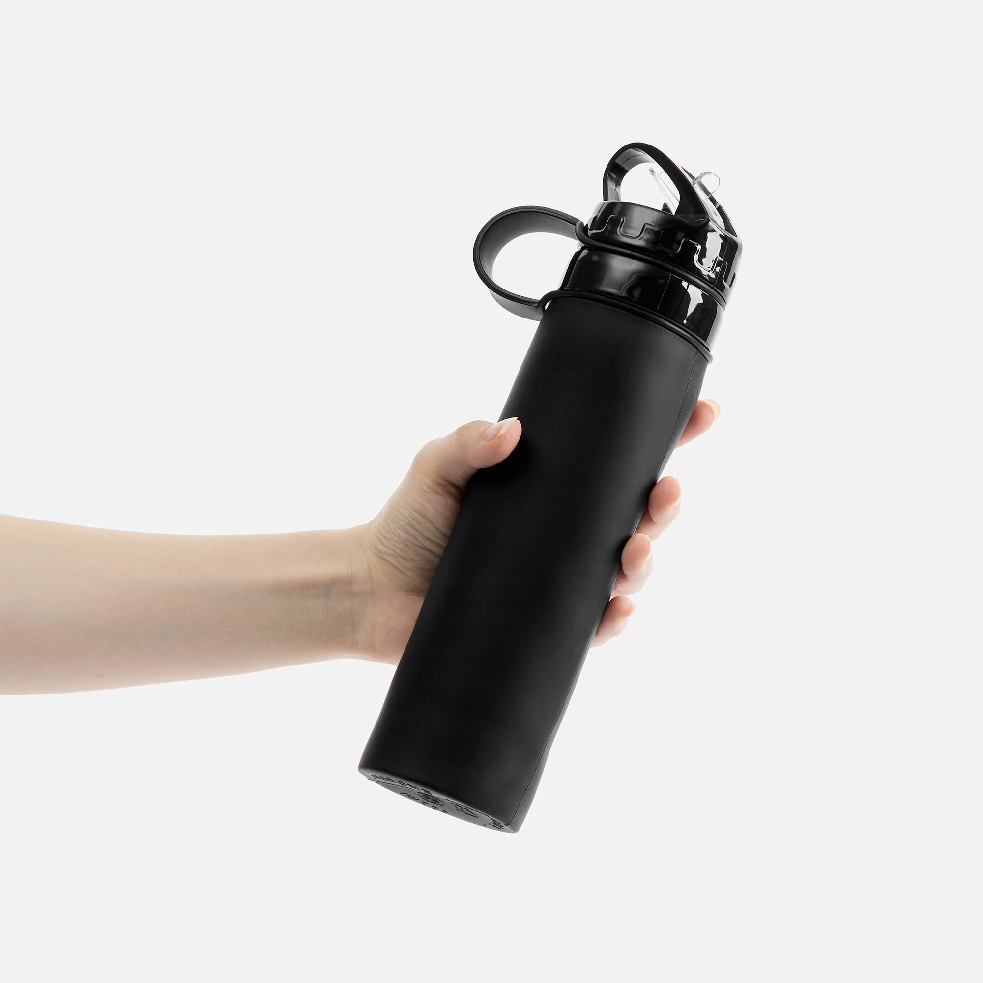 Бутылка для воды спортивная складная силиконовая с чехлом 600 мл, Stride, черная