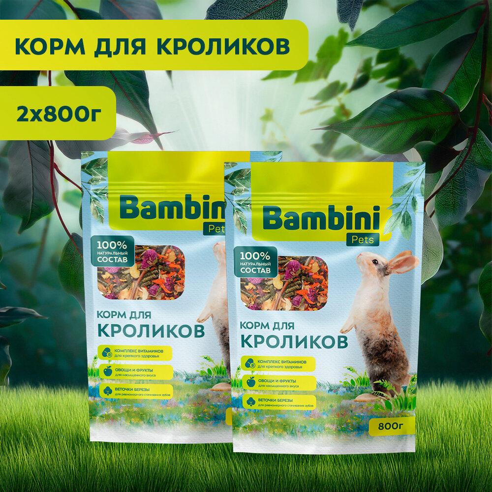 Корм повседневный Bambini Pets для кроликов, 2 упаковки по 800гр