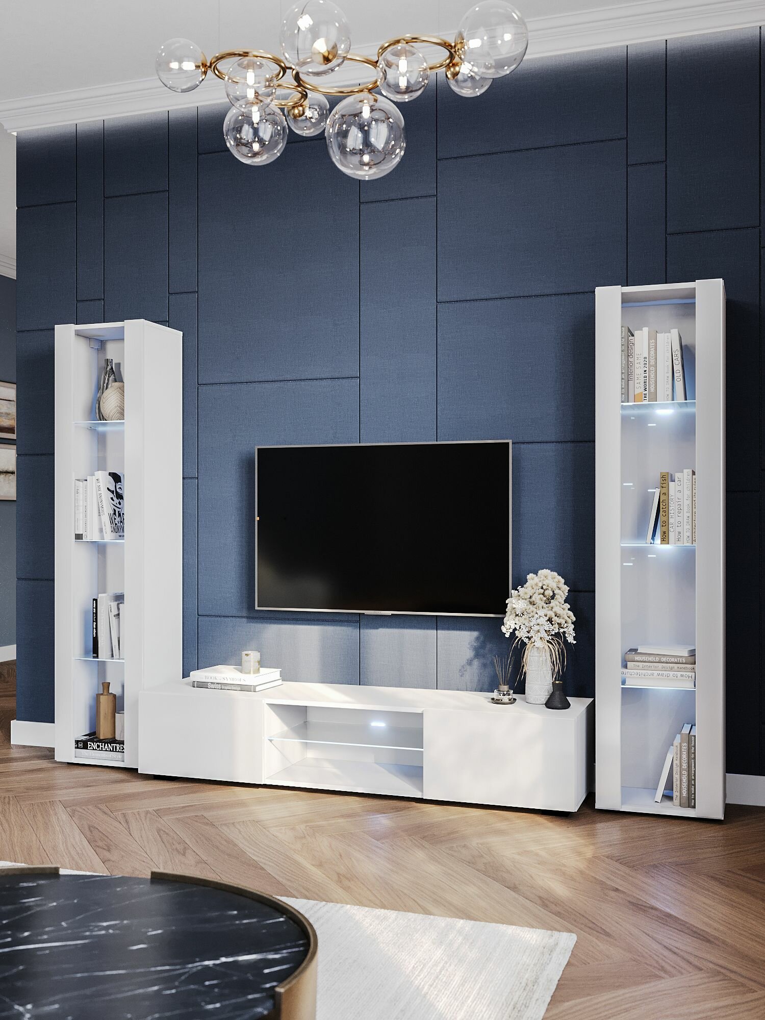 Стенка в гостиную, стенка для гостиной Point K21, Белый Глянец, 240х170х40 см (ШхВхГ)