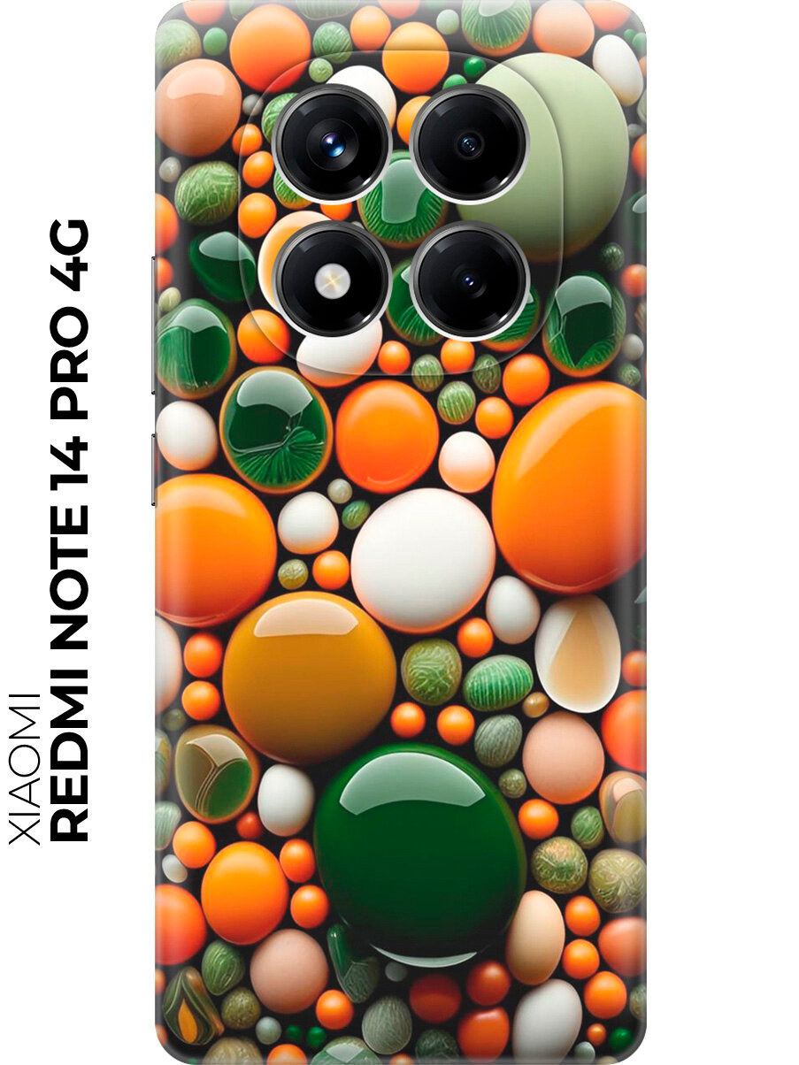 Силиконовый чехол на Xiaomi Redmi Note 14 Pro 4G с принтом "Оранжевые и зеленые камушки"