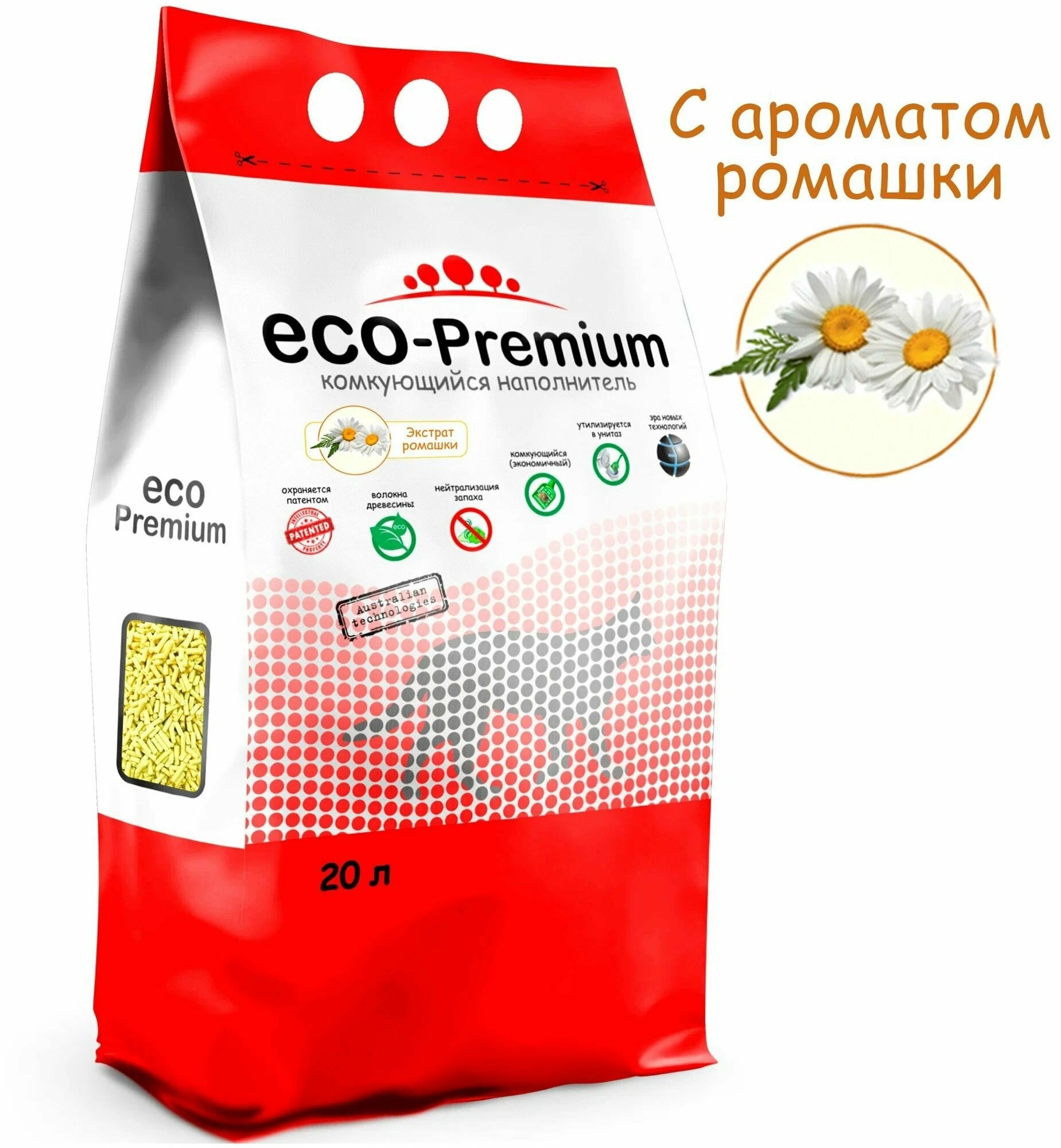 Наполнитель ECO Premium Ромашка древесный, комкующийся 7,6 кг 20 л