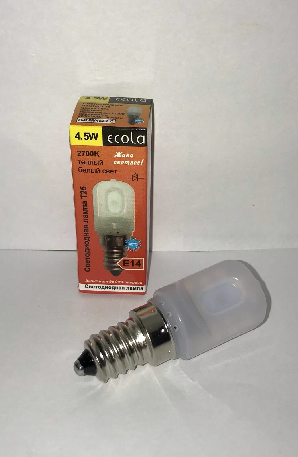 Лампа светодиодная Ecola T25 4.5W E14 2700K 2K 60x22 340° капсульная (для холодил, шв. машин) B4UW45ELC