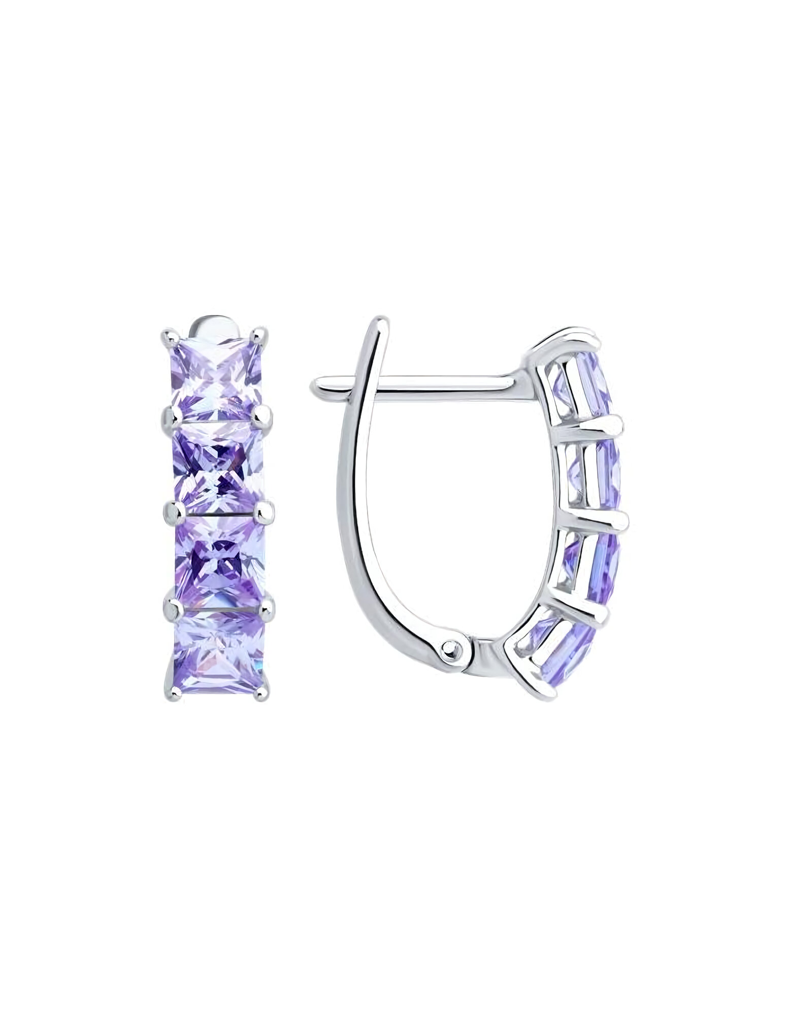 Серьги пусеты, серебро, 925 проба, родирование, фианит