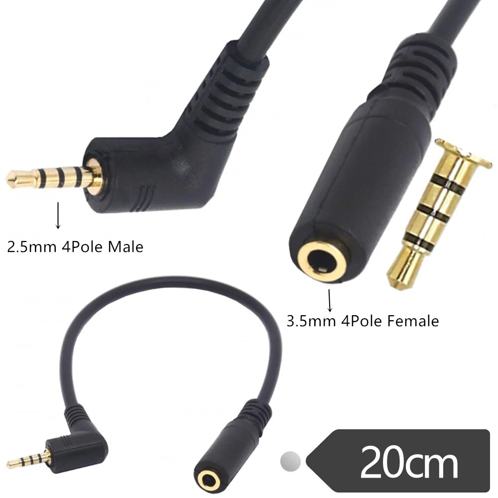Угловой аудиокабель ERE 2,5 мм папа-3,5 мм мама, адаптер для наушников, 4 полюса 2,5 до 3,5 стерео наушники, конвертер для наушников