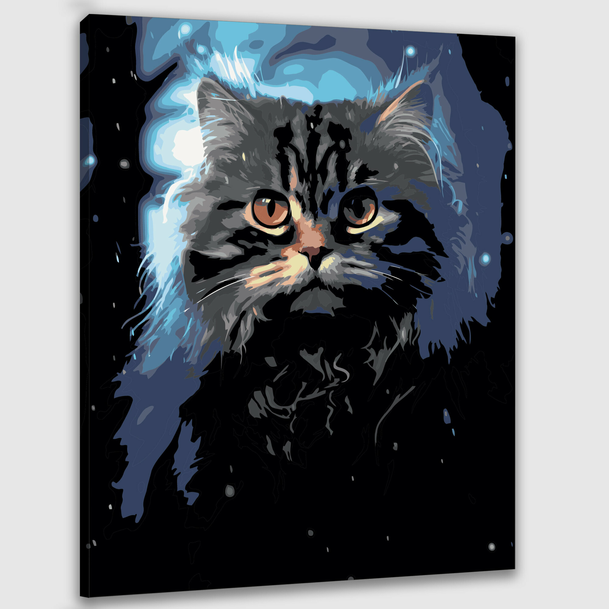 Картина по номерам 40x50 см, Манул, кот, глаза, загадочный, лес, лунный свет, тайна, интрига, текстура, отметины