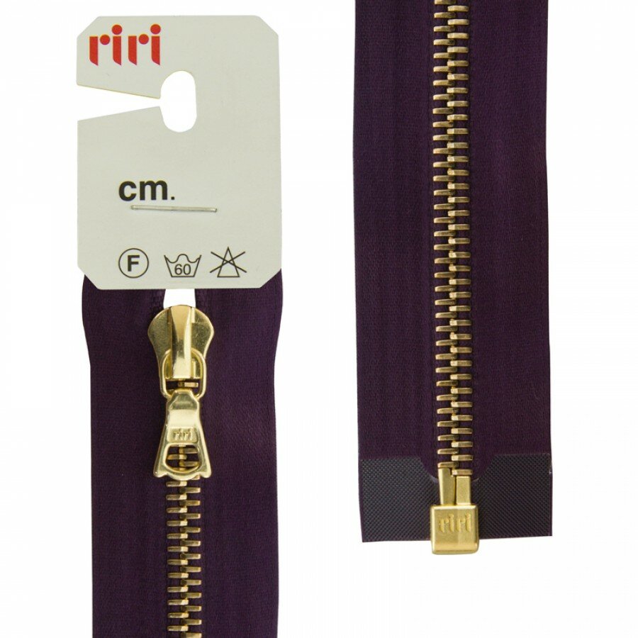 Молния металл, Gold, разъёмная 1 замок, на атласной тесьме, 6 мм, 60 см, цвет 2510, фиолетовый темный