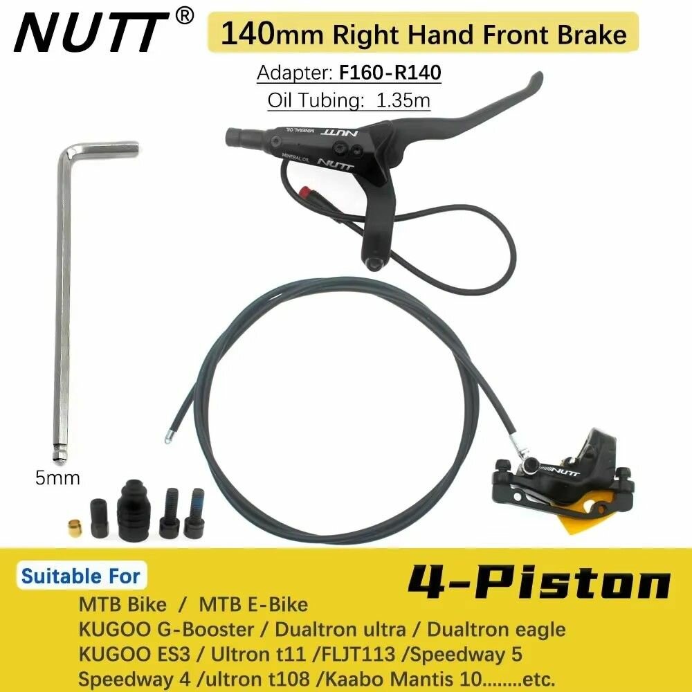 Электрический тормоз самоката NUTT 4-поршневой гидравлический дисковый масляный суппорт 140 мм Ротор для KUGOO Dualtron Kaabo Mantis