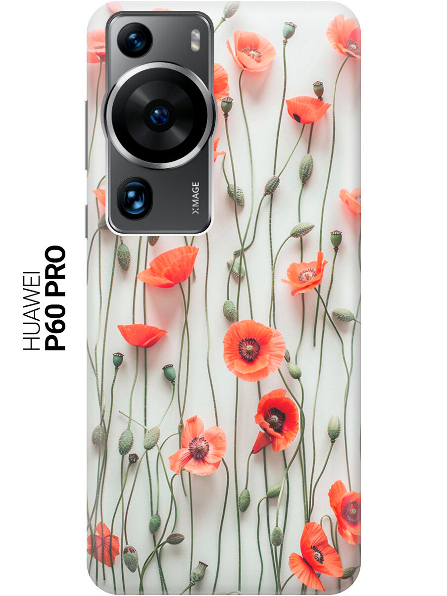 Силиконовый чехол на Huawei P60 Pro / Хуавей П60 Про с рисунком "Маки на белой стене"