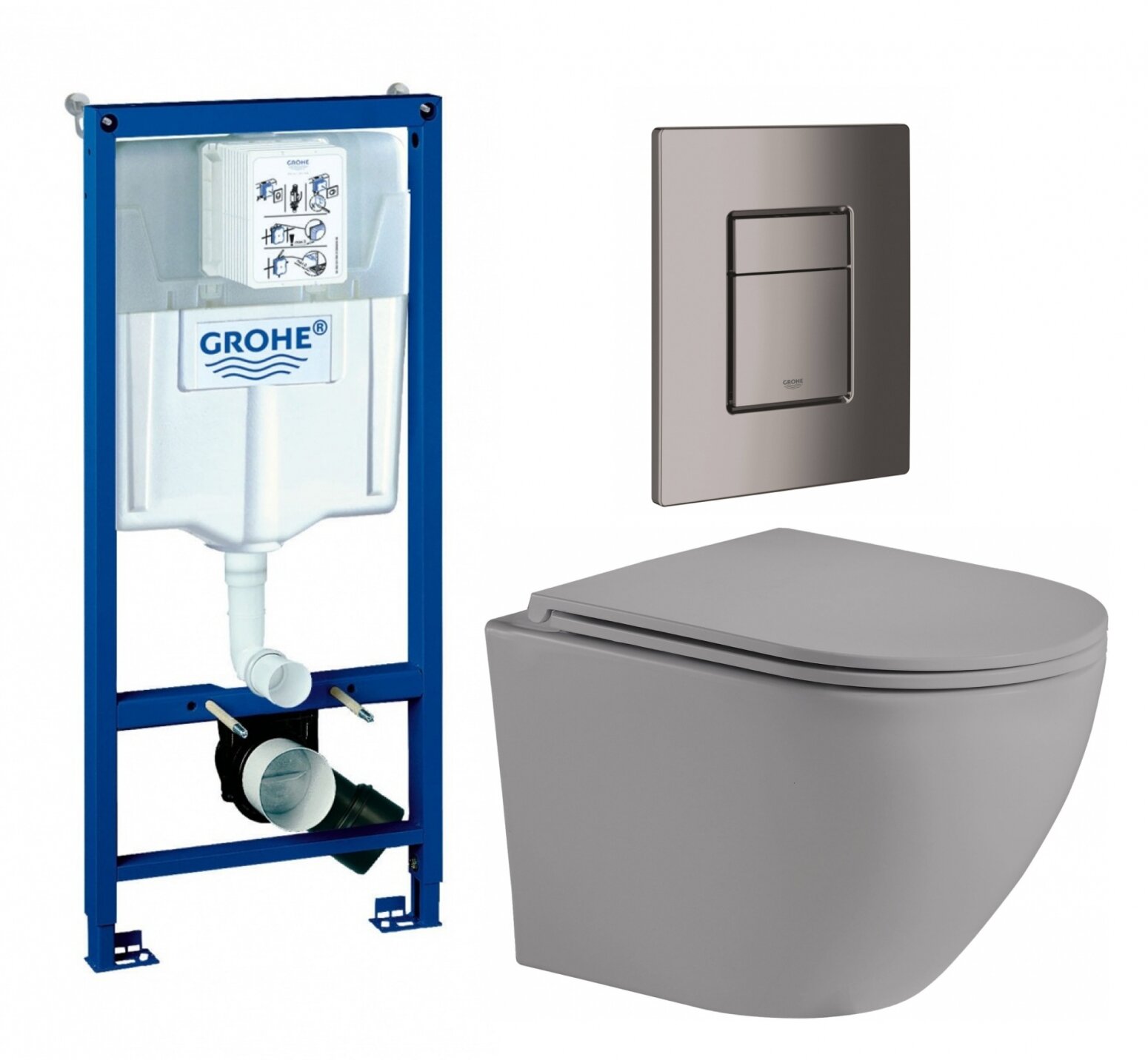 Комплект 3 в 1 инсталляция Grohe Rapid SL + Унитаз подвесной Weltwasser WW Merzbach 043 MT-GR + кнопка темный графит