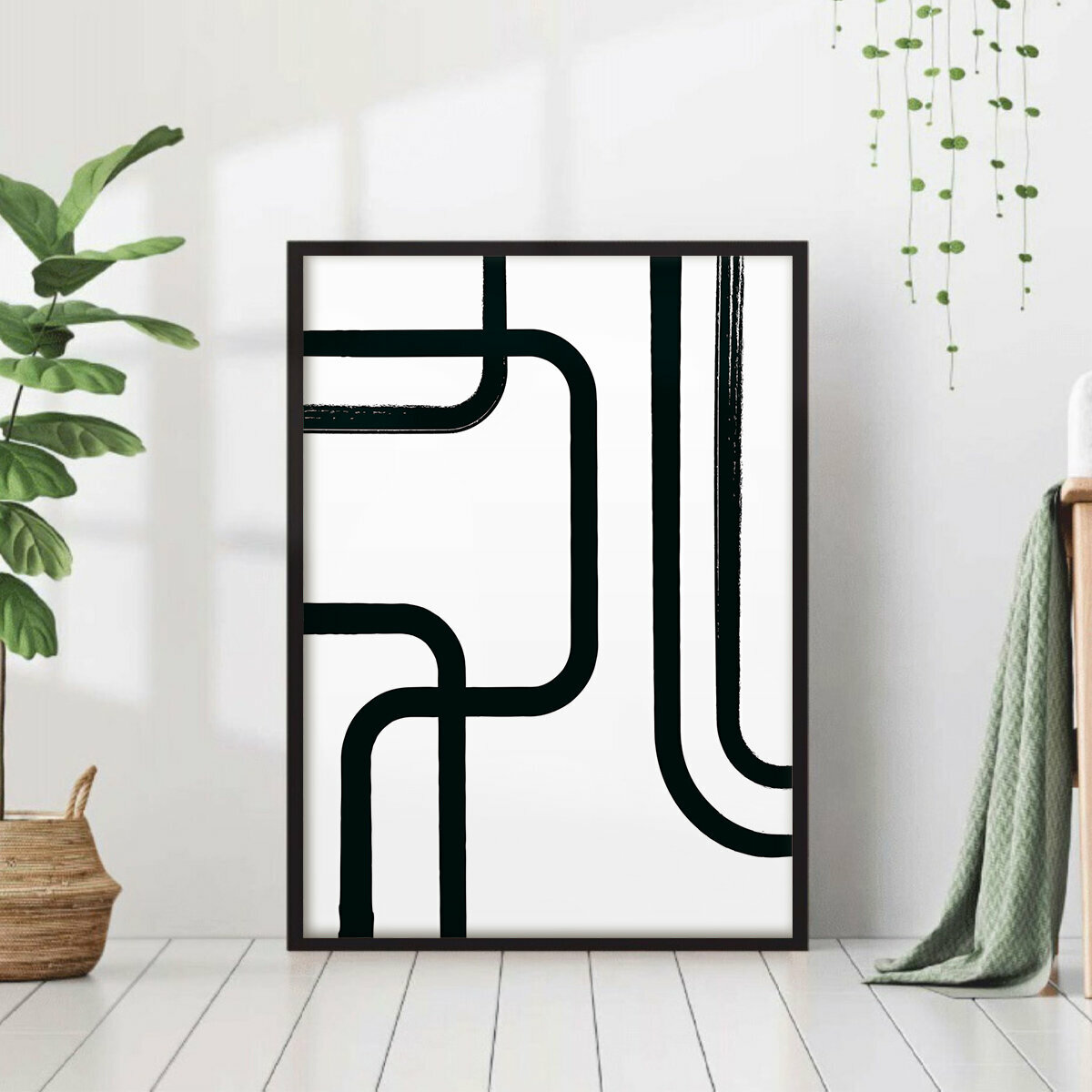 Постер "Черные Линии полосы" в черной рамке 40x50 см для интерьера на стену