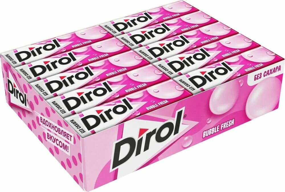 Жевательная резинка Dirol Дирол Bubble Fresh мята и фрукты, 1 упаковка по 30 шт.