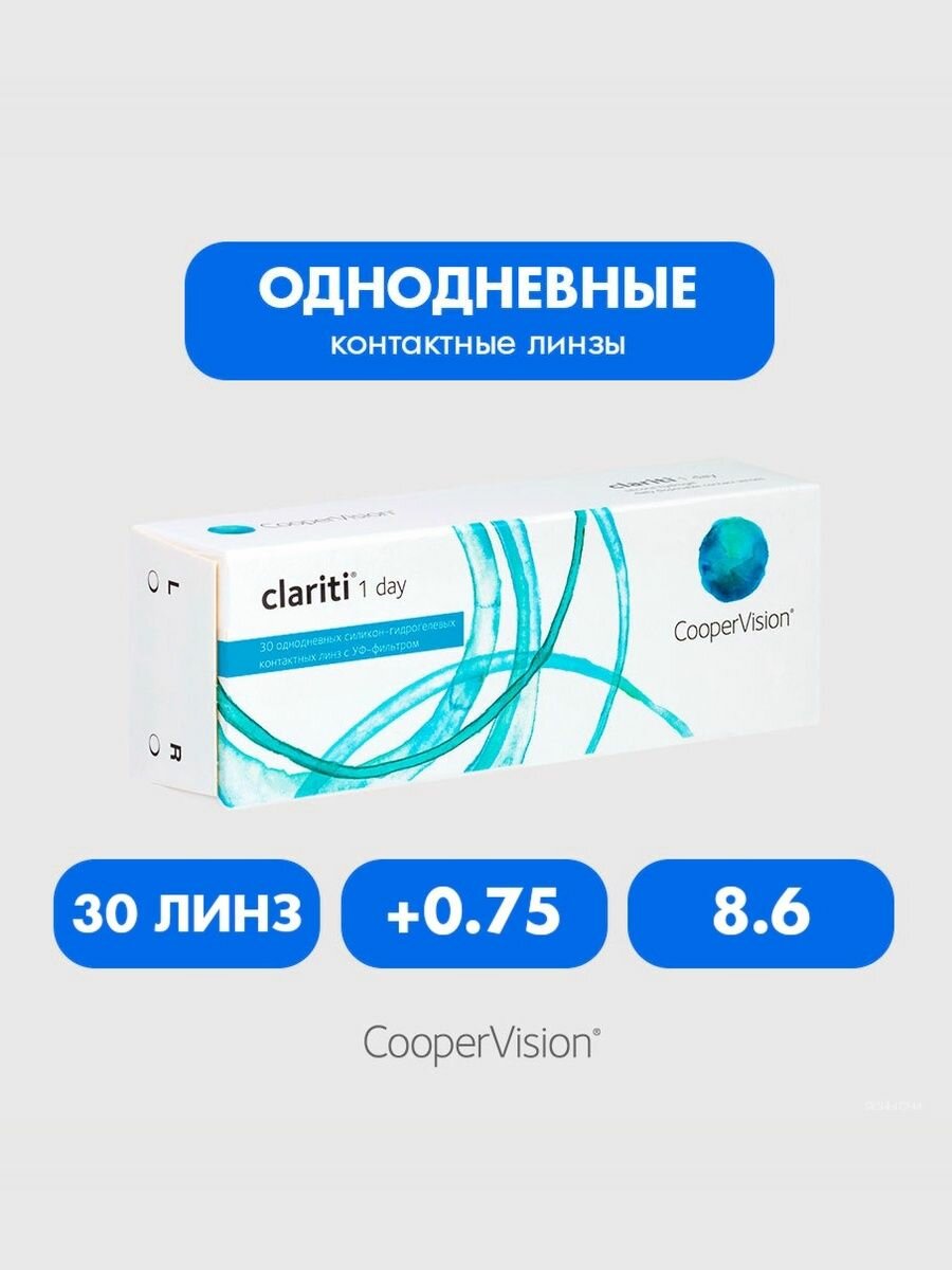 Clariti 1 day (30 линз), 8.6, +0.75 Мягкие контактные линзы корригирующие