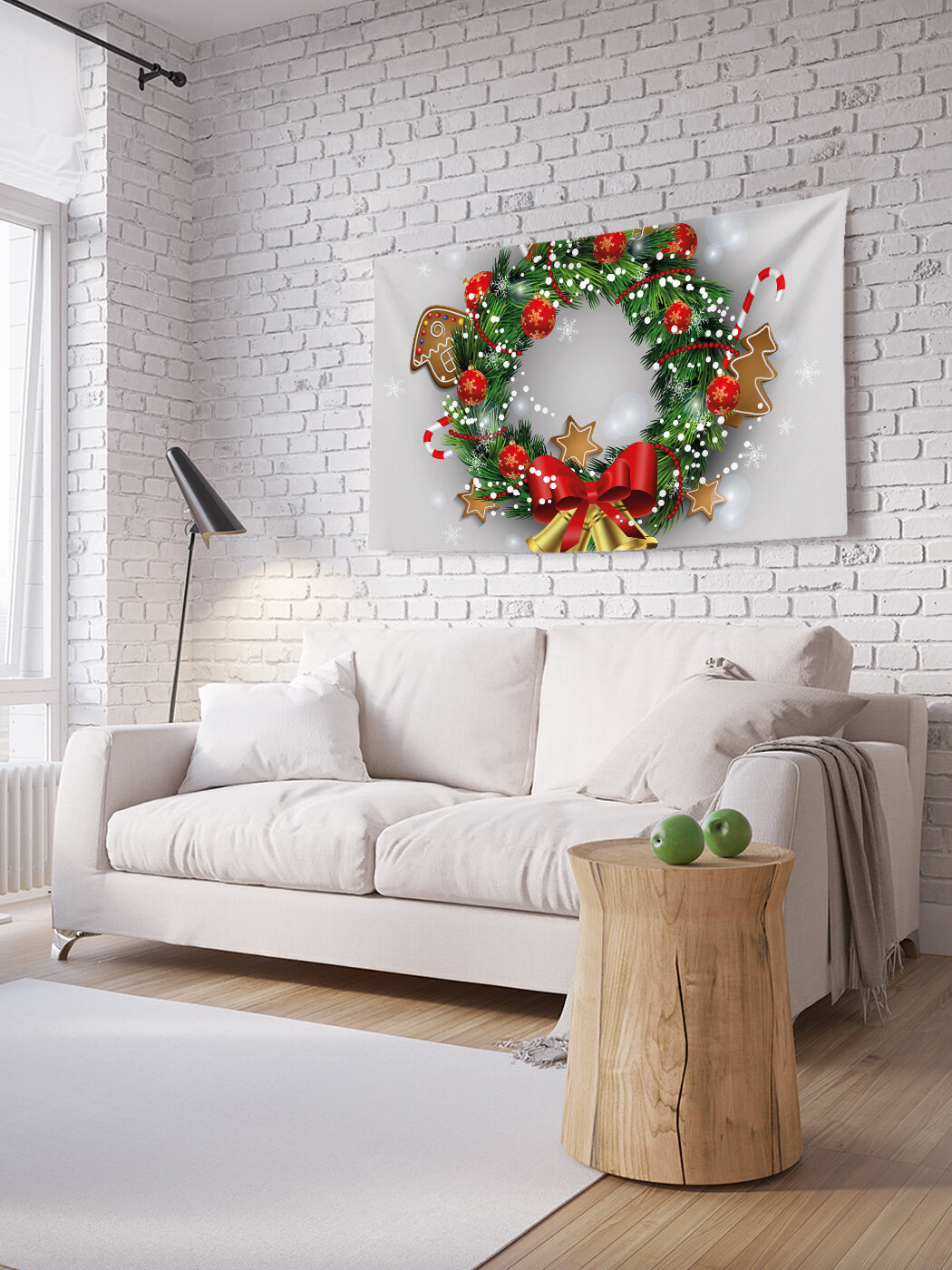 Фотопанно на стену горизонтальный постер 100х150 "Колокольчики на венке", JoyArty, серия Новый год