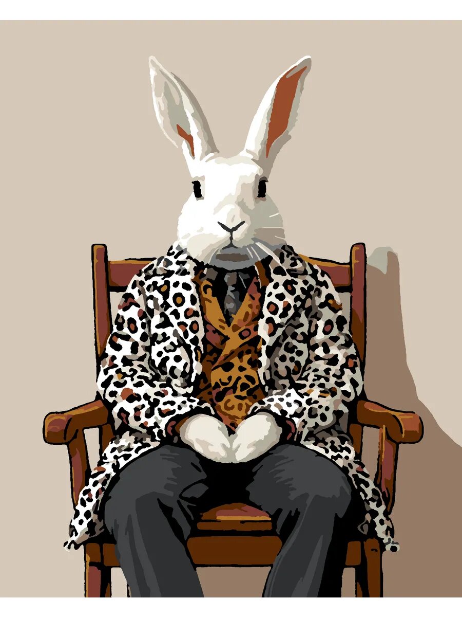 Картина по номерам "Кролик в шубе" Тут рисуют, холст на подрамнике, 40 см x 50см