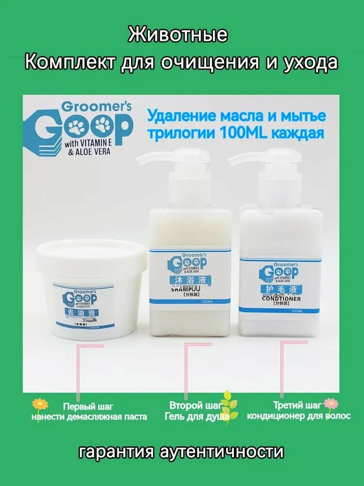 Groomer's GOOP Комплект для чистки и ухода от лишнего жира демасляжная паста100ml+Гель для душа100ml+Средства для защиты волос100ml