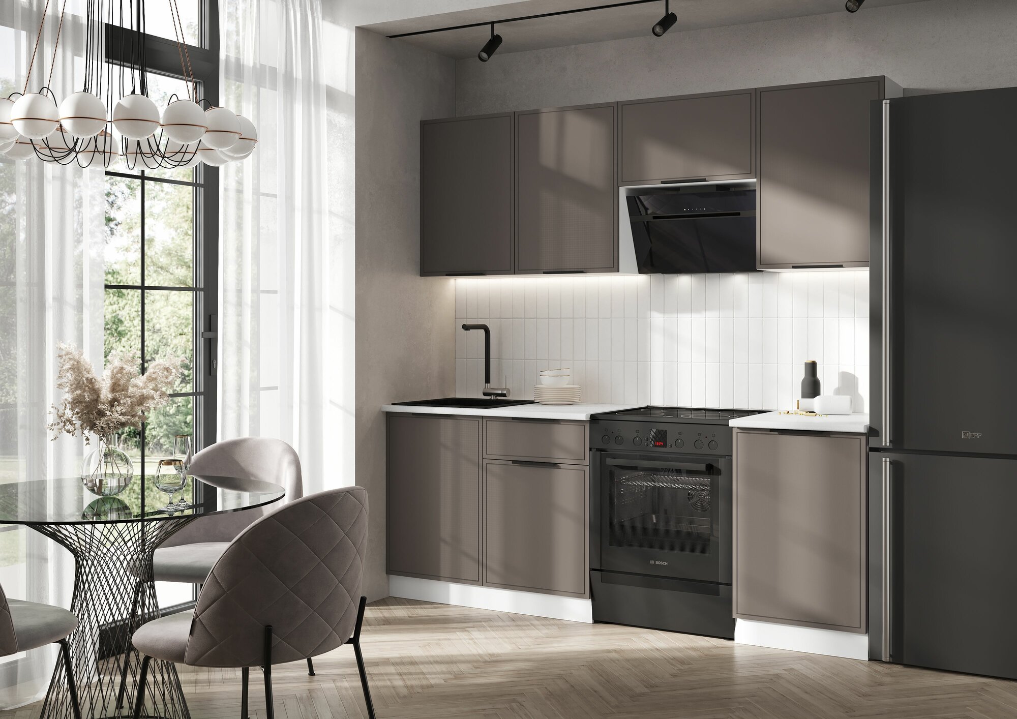 Кухня Николь 2,1м (Холст вулканический) (Антарес) (Миф)