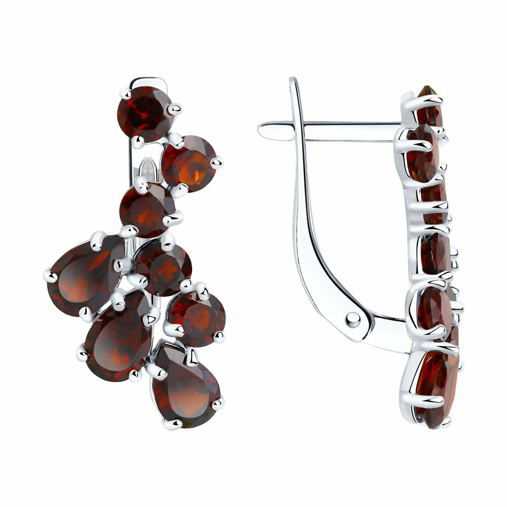 Серьги, серебро, 925 проба, родирование, гранат