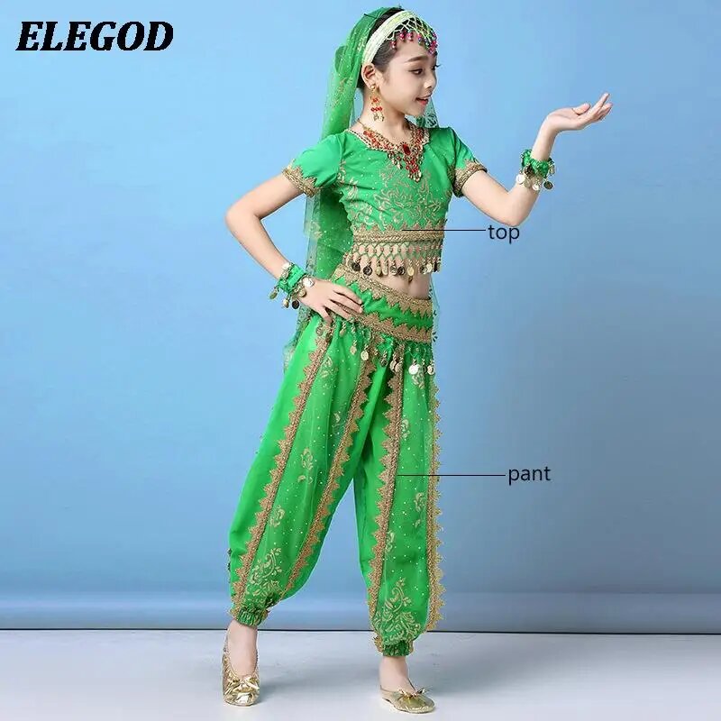 Детский костюм для танца живота, блестящий, ацетат L, 2pcs green