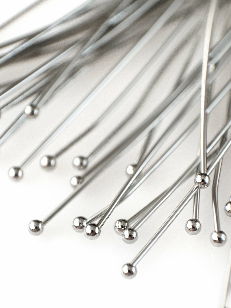 Пины с шариком (упаковка 20 г, примерно 160 шт.), цвет платина, размер 50х0.6 мм