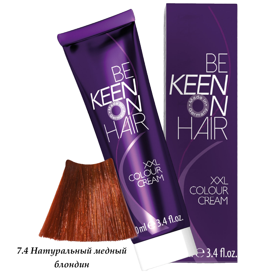 KEEN Крем-краска для волос 7.4 Натуральный медный блондин/Mittelblond Kupfer Профессиональная краска KEEN COLOUR CREAM, 100мл