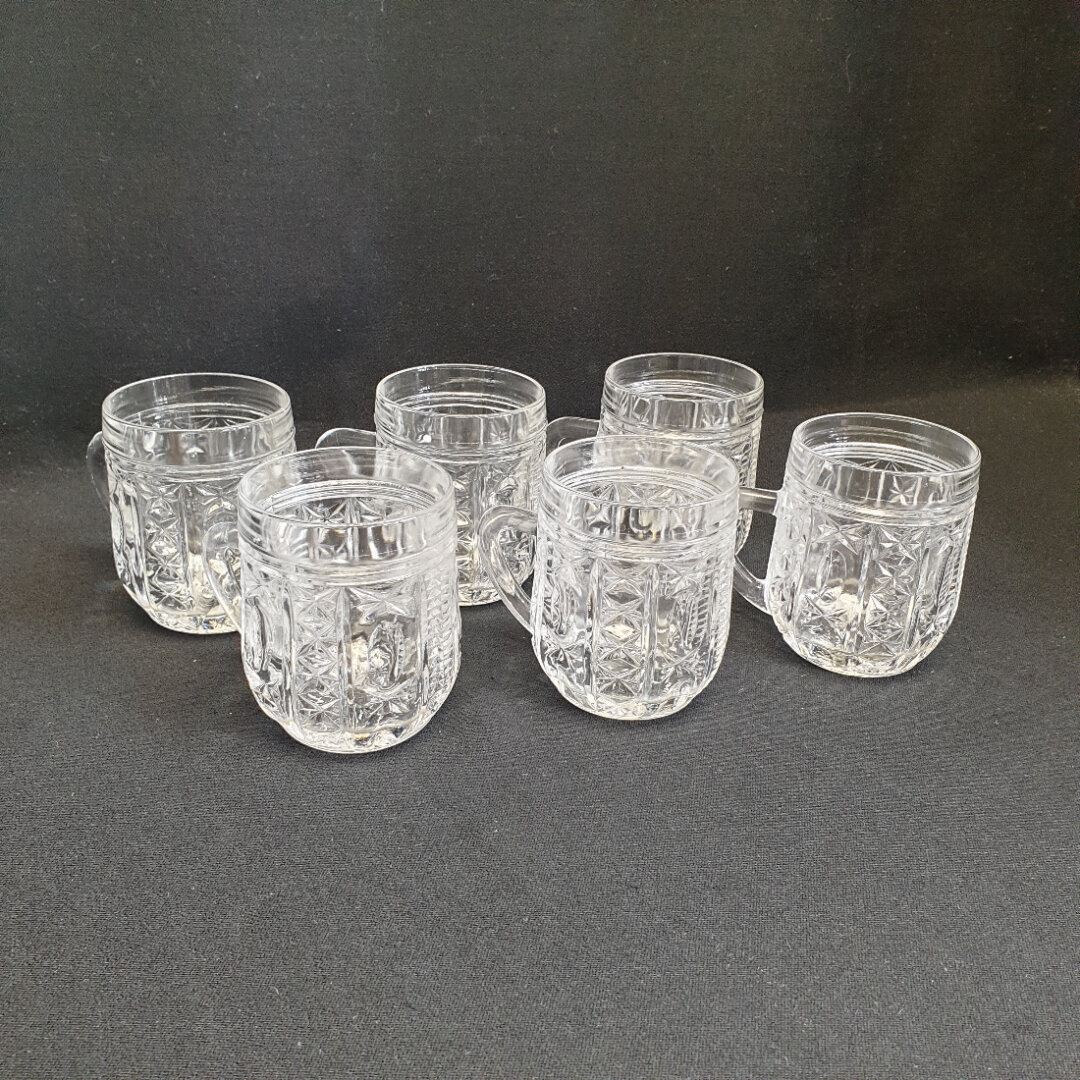 Набор хрустальных кружек 6 шт, Дятьково, винтаж, СССР. Пивной бочонок, ретро фужер, объем 150 мл.