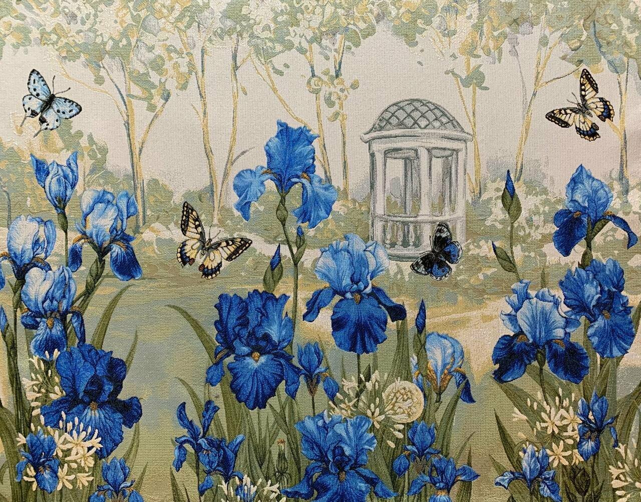 Гобелен, гобелен без рамы 95х70 см / "Ирисы и бабочки"