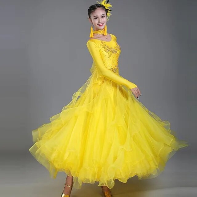 Танцевальное платье с блестками для бальных танцев Spandex Желтый, М, yellow