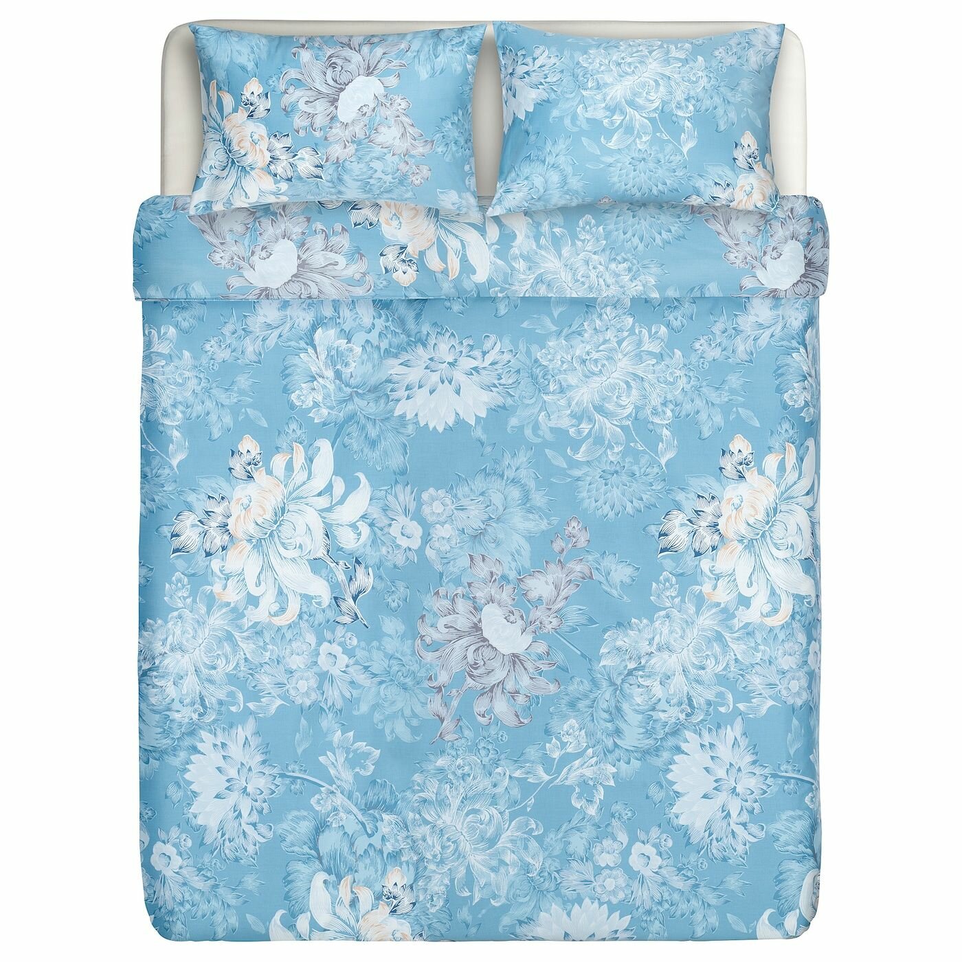 Пододеяльник и 2 наволочки фобломмиг икеа (FABLOMMIG IKEA), 200x200/50x70 см, кпб 2-спальный, голубой, белый