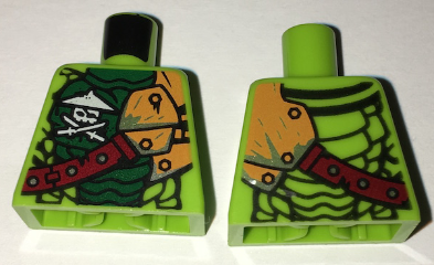 Torso Ninjago Scales, Green Stomach, Ninja Skull with Crossed Swords, Shoulder Armor Pattern, 973pb2372 Lime U