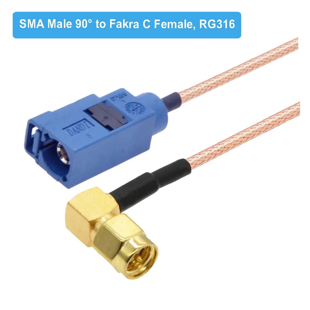 BEVOTOP Удлинительный кабель Fakra C/SMA 15см синего цвета 1M, SMA M90 to Fakra C F