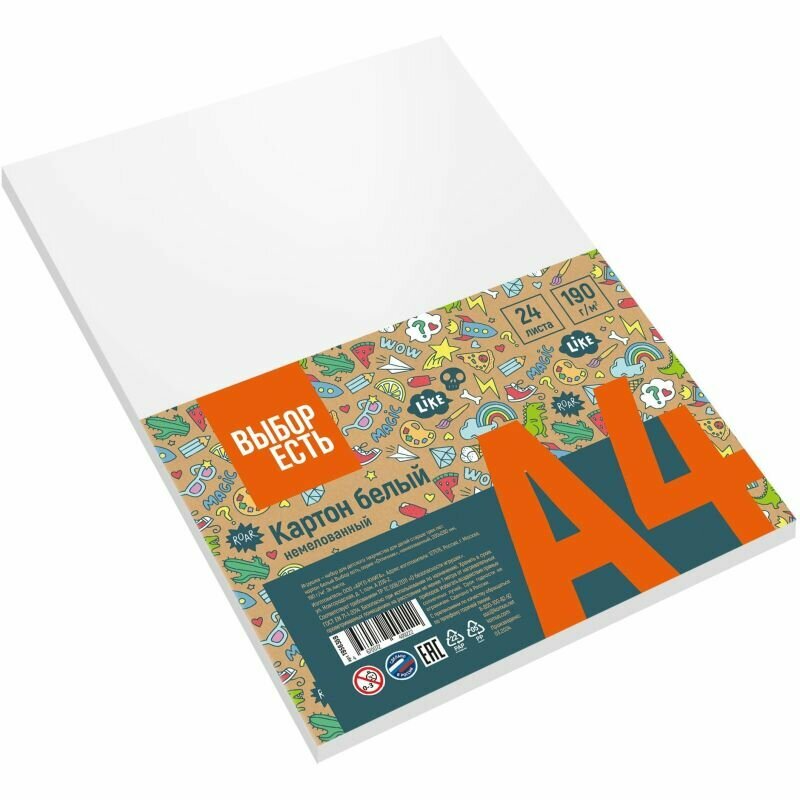Картон белый Выбор есть Отличник 24л А4 немелован. пакет